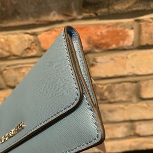 Michael Kors | Bags | Firm Price Michael Kors Flat Wallet Sky Blue ...